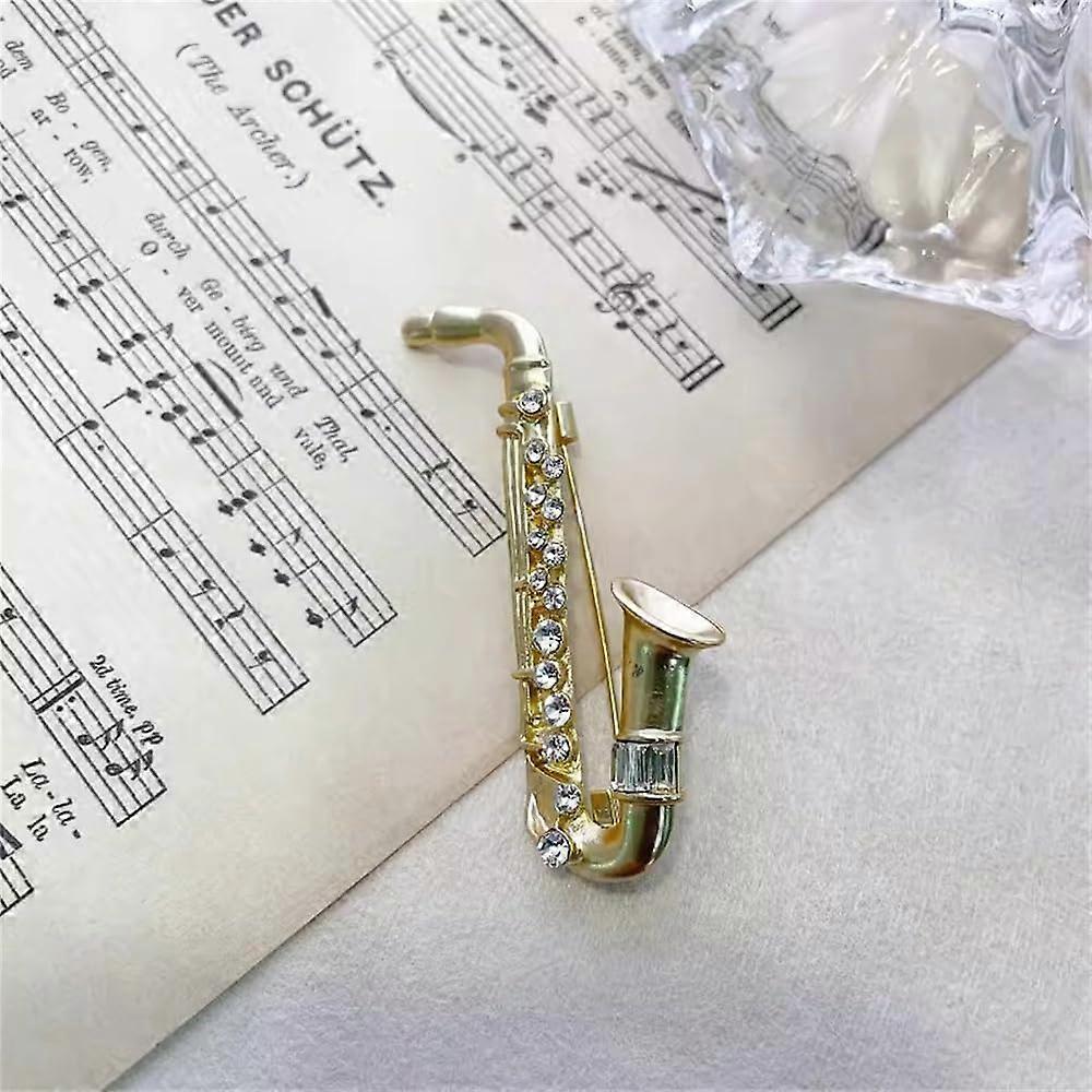 Saxophone Brooch Rhinestones For Women Music Pin Jewelry Gold Tone ...