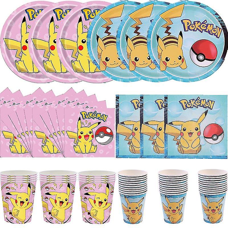 Birthday Decoration Boys Girls Pink Pikachu Paper Plate Cups Tableware ...