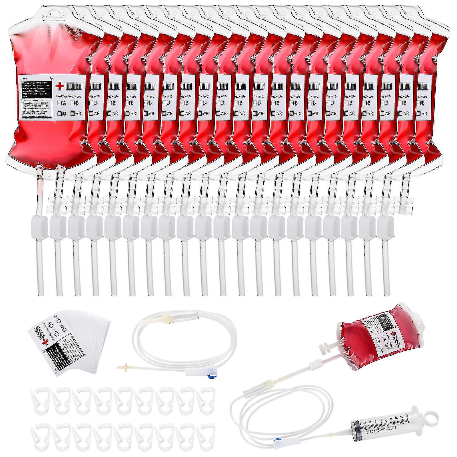 20pc Blood Bags For Drinks Set Blood Pouches Containers Halloween Party ...