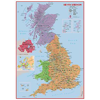 Large Primary UK Wall Map Political (Laminated) | Fruugo UK