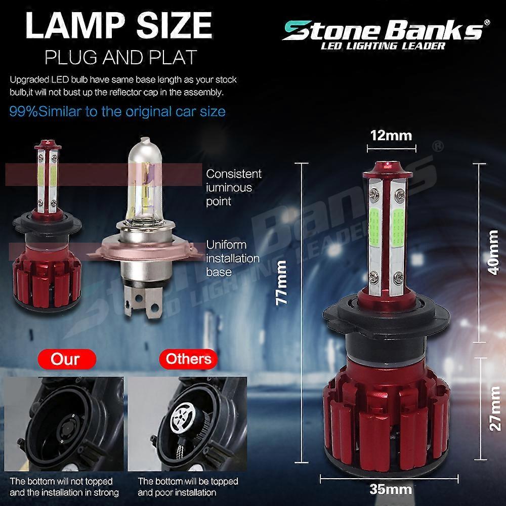 2PCS 8000K Ice Blue H7 Ultra~Light 4~Sides LED Headlight High Low Beam ...