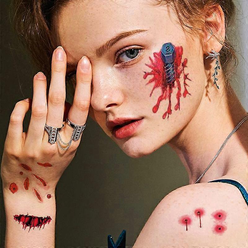 30pcs Temporary Tattoos Stickers Horror False Wound Scar Sticker Prank ...