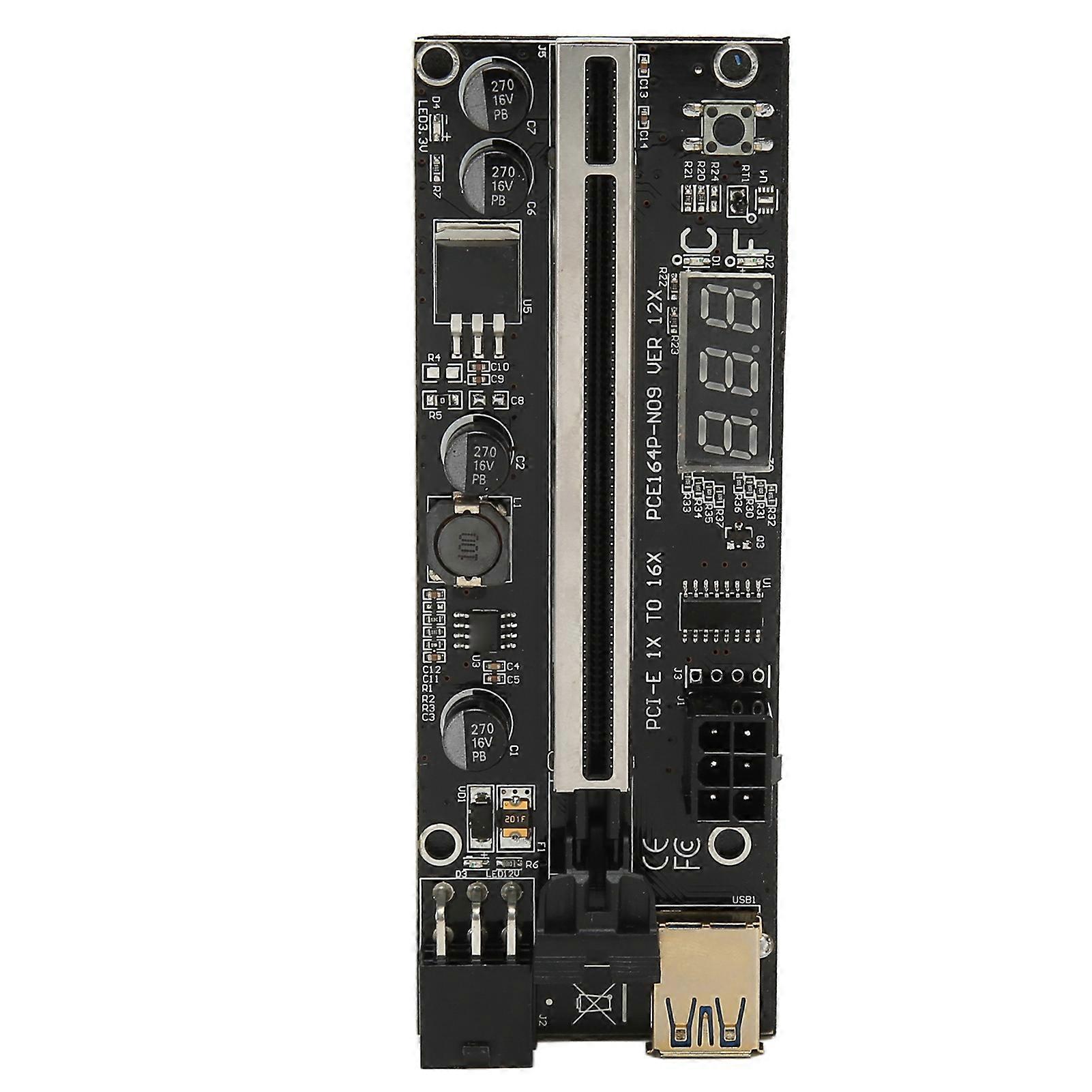 PCIe Riser Adapter Card 1X to 16X Dual 6Pin Temp Sensor USB3.0 Power ...