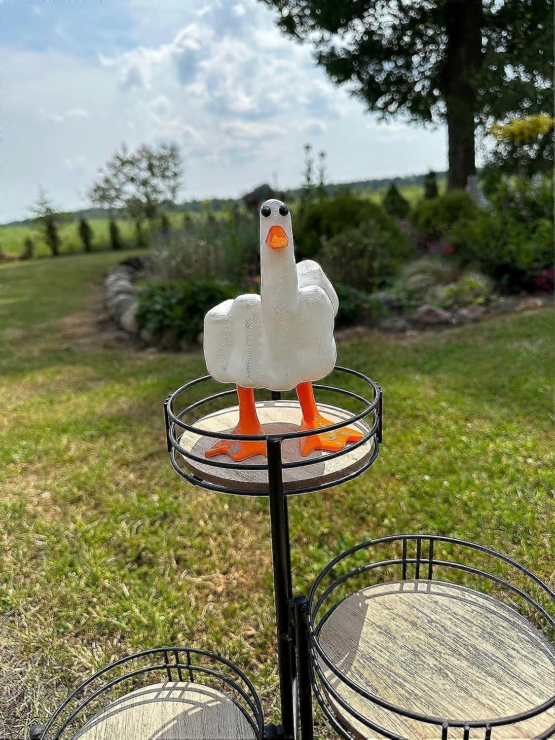 Duck Figurine Garden Statue, Funny Middle Finger Duck Ornament Mini ...