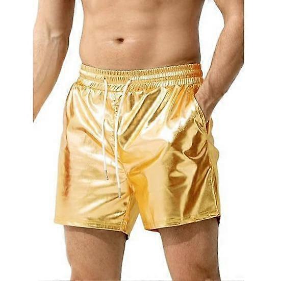 Men Glossy Surface Shorts Elastic Waist Adjustable Drawstring Wide Leg ...