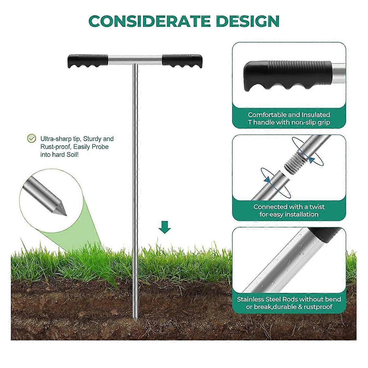 Soil Probe Rod, 32-48 Inch Adjustable Ground Probe Tool with T-Handle ...