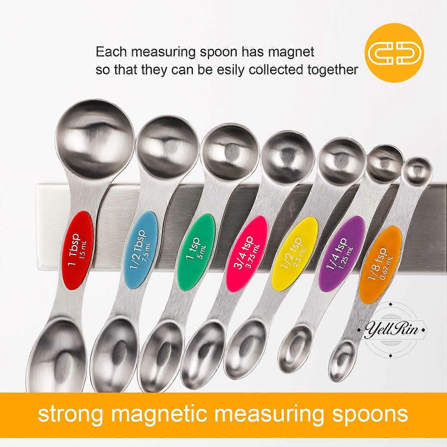 7 Set Magnetic Stainless Steel Stackable Dual-Sided Measuring Spoons ...