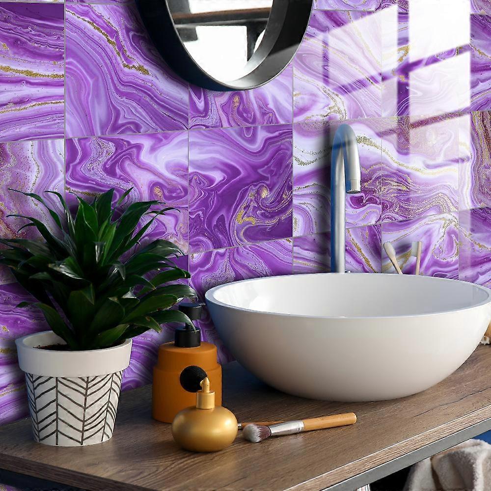 10pcs Purple Marble Tiles Sticker Kitchen Wardrobe Bathroom Home Decor ...