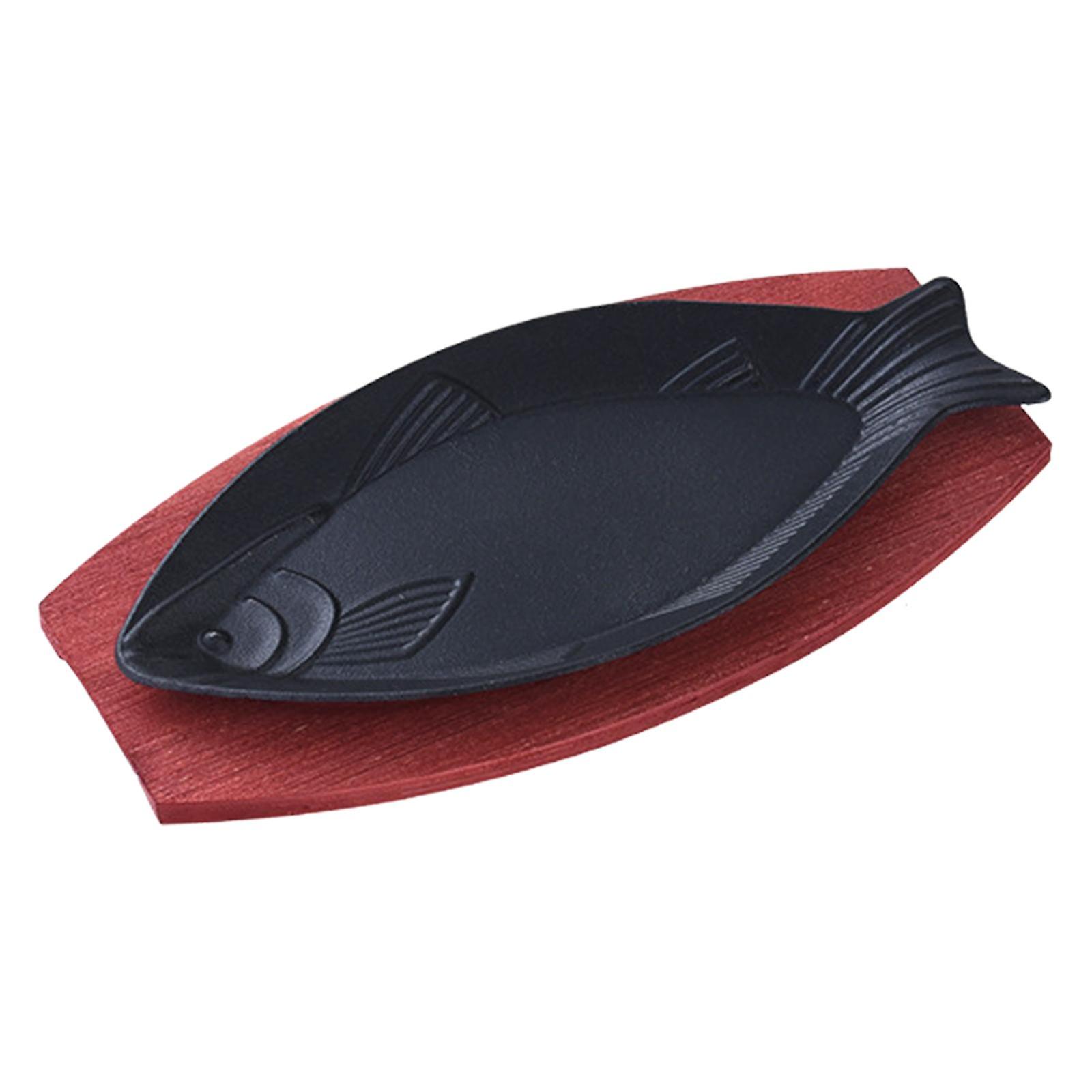 Steak Fry Plate BBQ Grilling Pan Fish Shaped Baking Tools Cast Iron ...