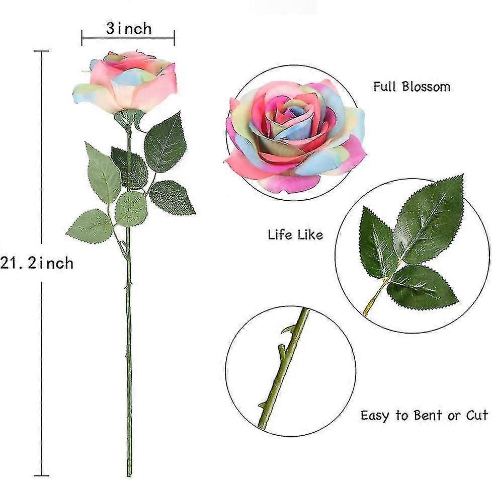 12 Pack Artificial Rainbow Flowers, Rainbow Roses Bouquet Fake Rainbow ...