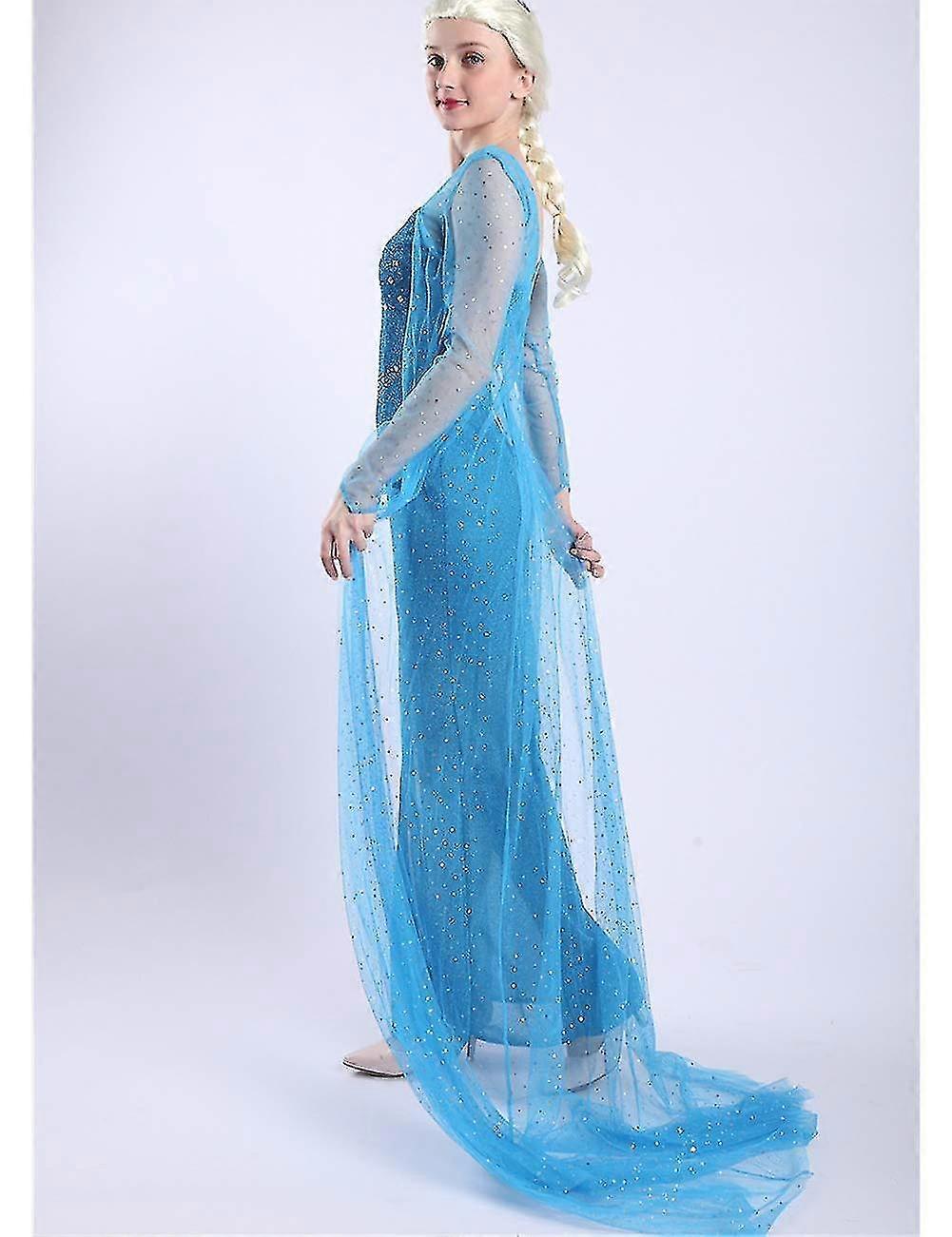 Frozen Elsa Princess Long Dress Sequin Mesh Elsa Costume Adult Snow ...