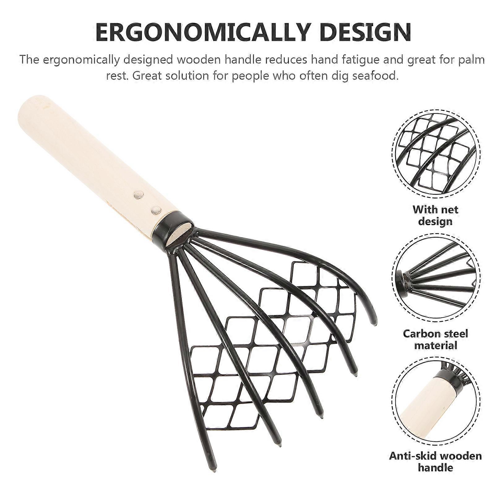 2pcs Carbon Steel Clam Rake with Net Oyster Shell Digging Tool Rake ...