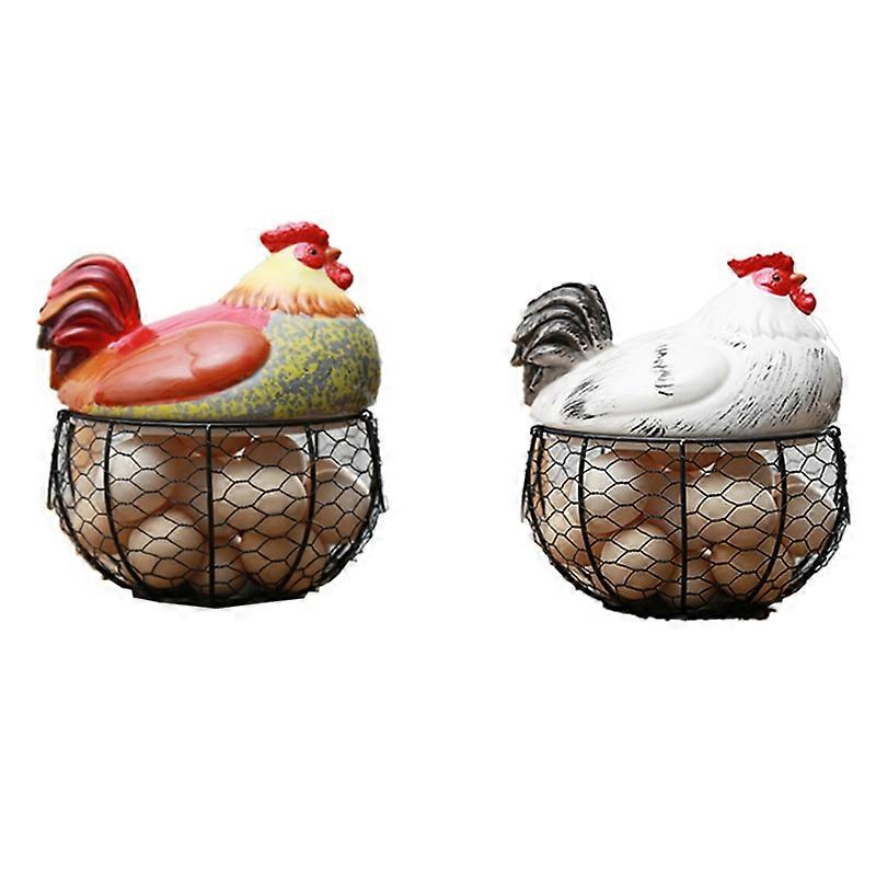 Ceramic Egg Holder Chicken Wire Egg Basket Fruit Basket Collection Hen ...