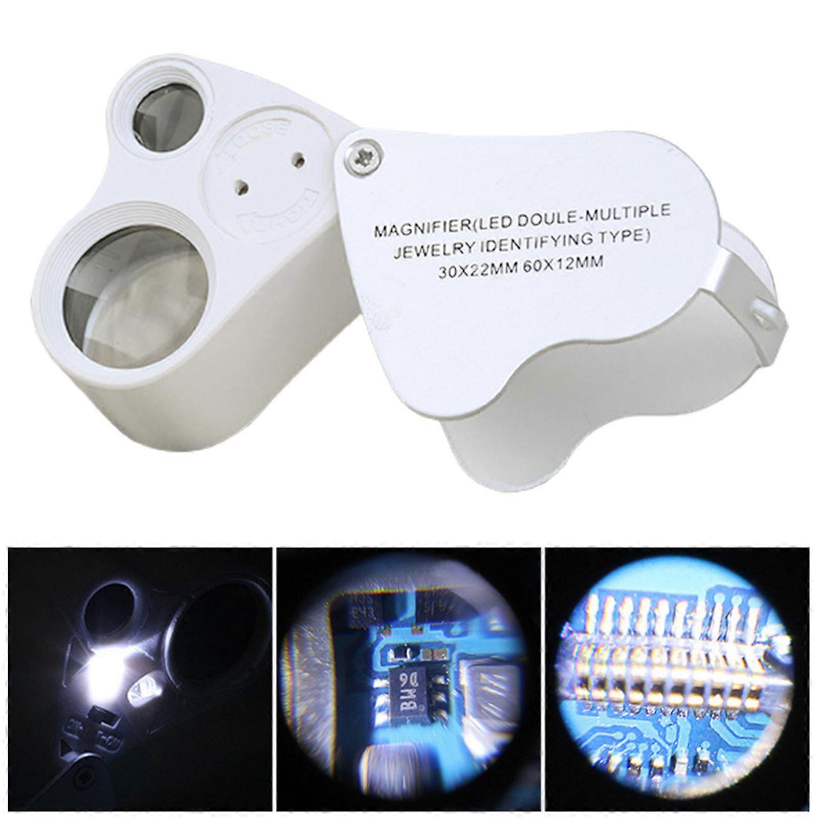 30x 60x Jewelers Loupe Portable Dual Lens Magnifier Illuminated ...