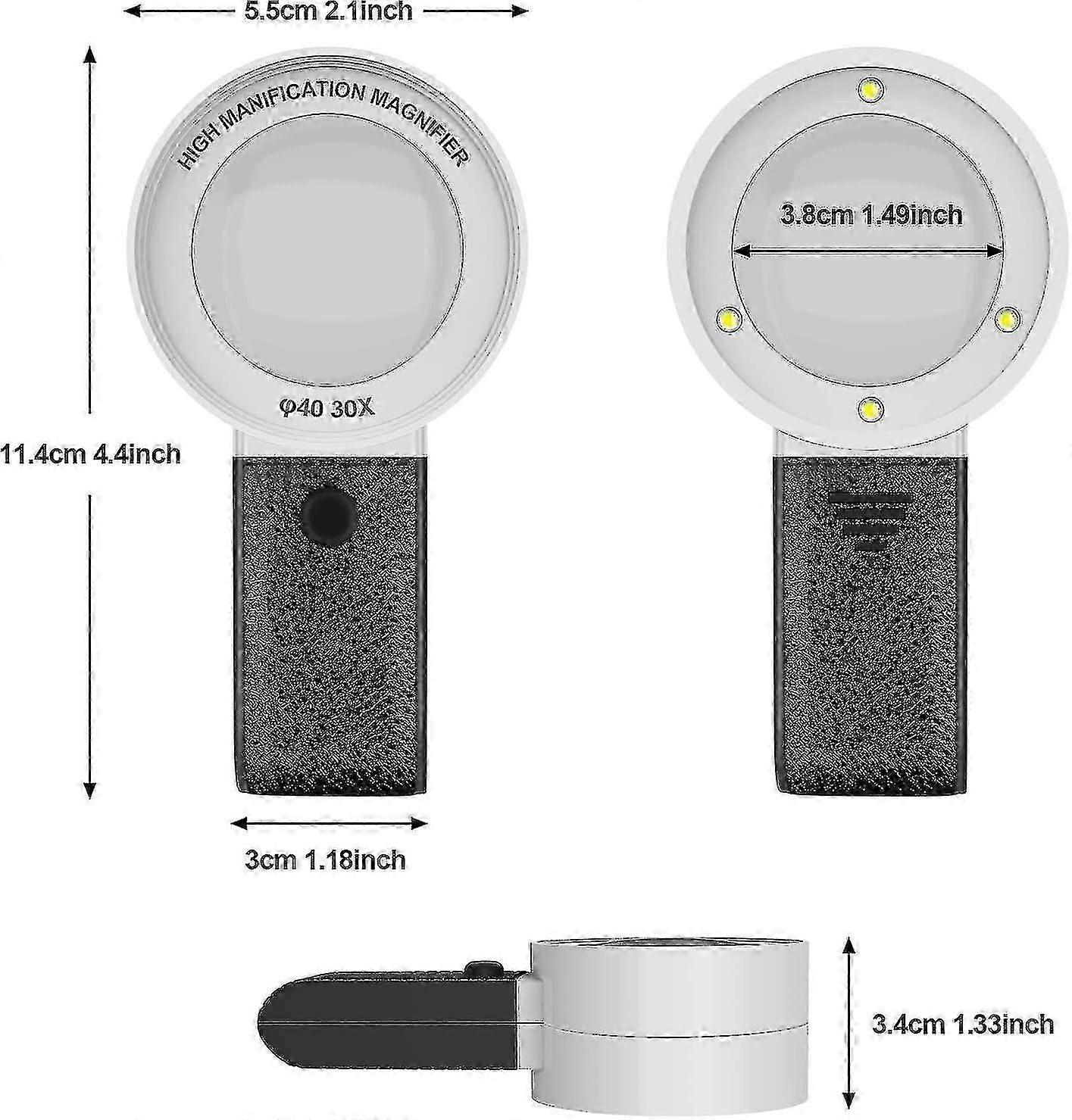 30x Magnifying Magnifier With 3 Leds And Uv Light Scratch Resistant ...