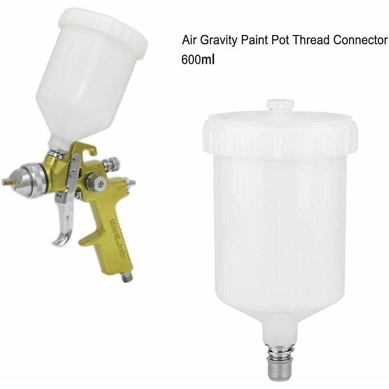 Paint Spray Gun Jar, 600Ml Thread Connector Plastic Air Gravity Paint ...