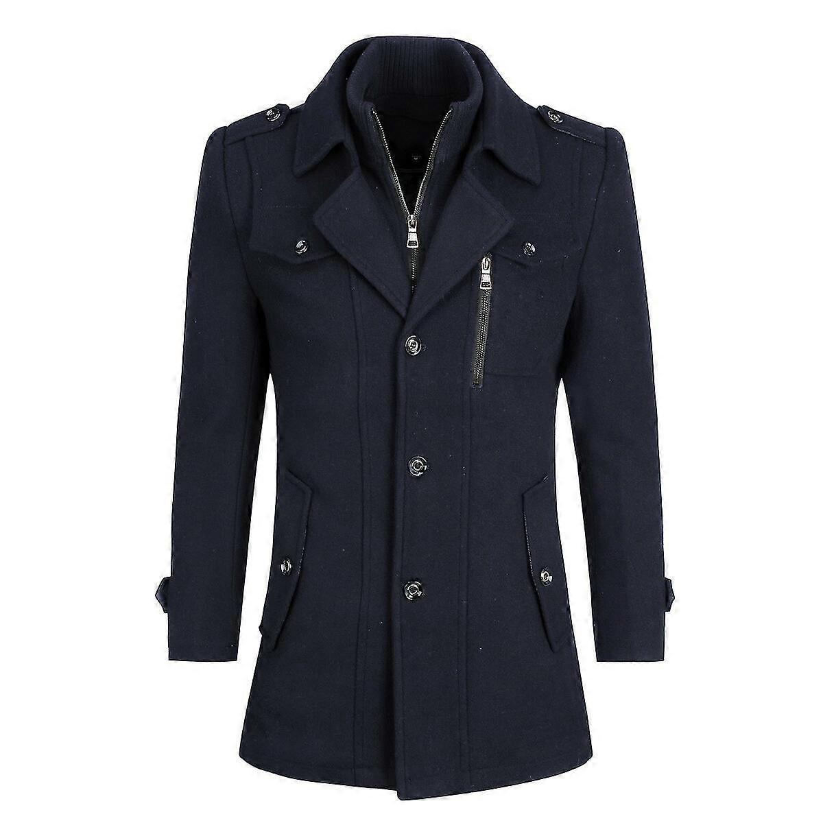 Mens Double Collar Pocket Pea Coat-qq | Fruugo UK