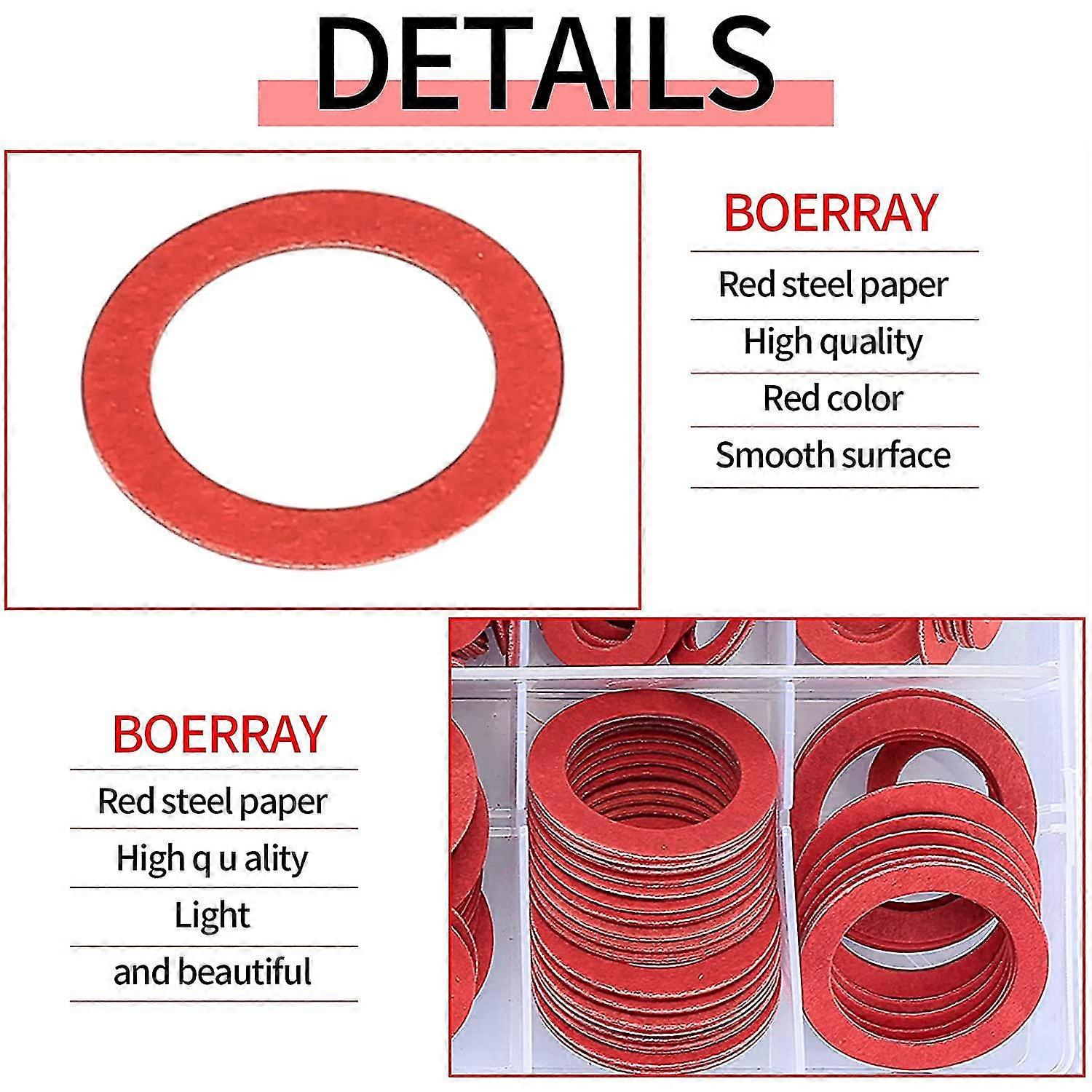 600pcs Fibre Washer Kit 12 Size Red Steel Paper Fiber Flat Washer Kit ...