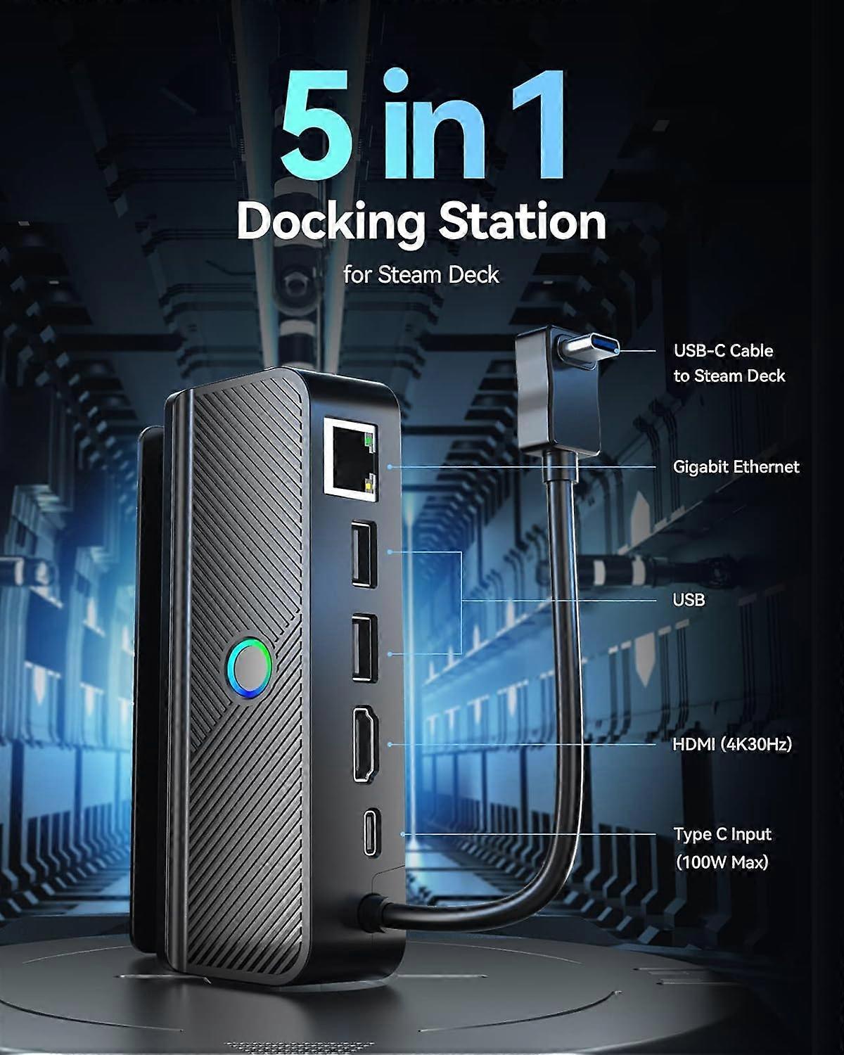 Steam Deck Dock with LED Light, 5-in-1 Steam Dock with Gigabit Ethernet ...