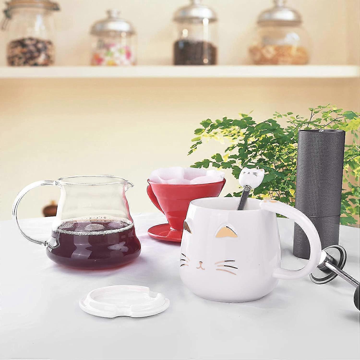 White Cat Mug, Cute Kitty Ceramic Coffee Mug With Stainless Steel Spoon ...