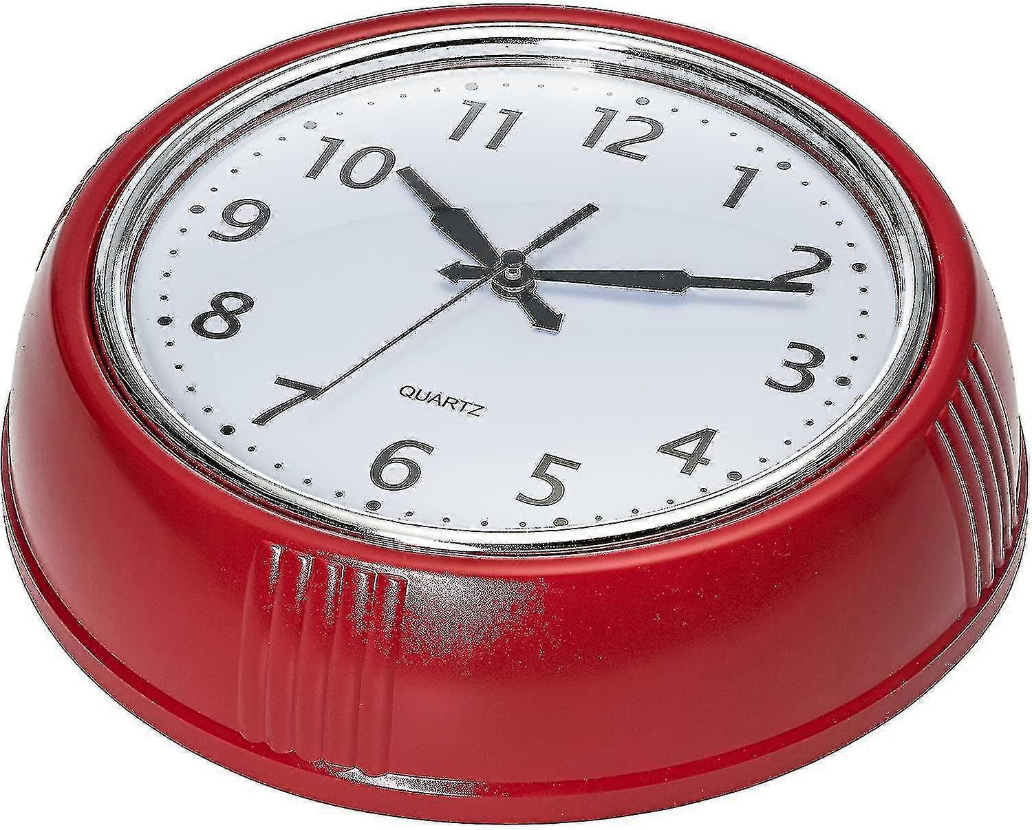 Retro Wall Clock 10 Inch Red Kitchen 50"s Vintage Design Round Silent ...