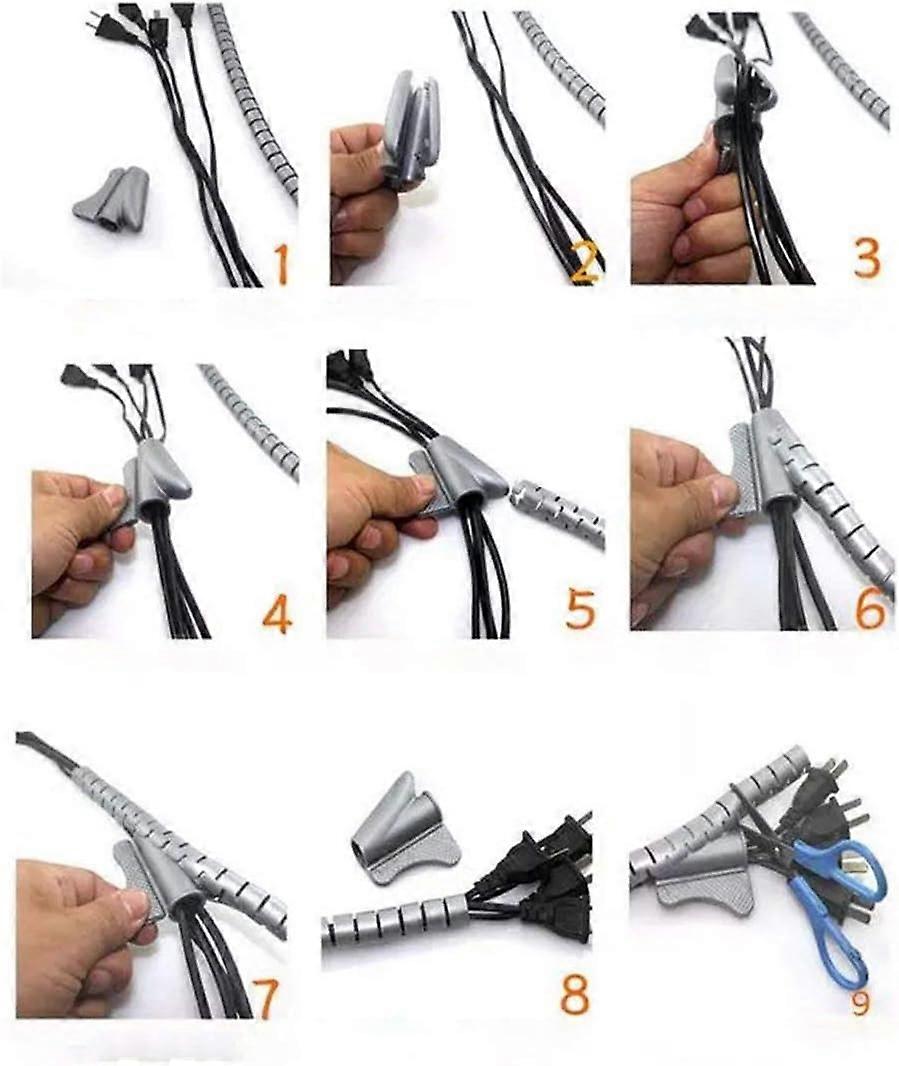 Cable Management Sleeve 10mm Flexible Spiral Cable Organizer Grey 5m ...