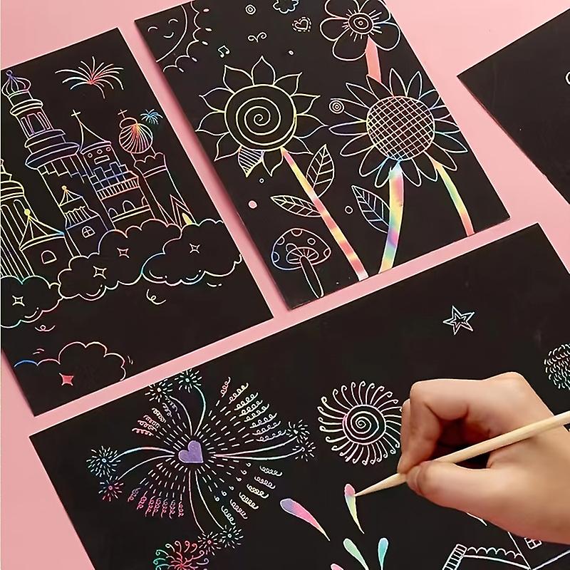 12 Sheets Rainbow Scratch Off Notebooks Arts Crafts Supplies Set Color ...