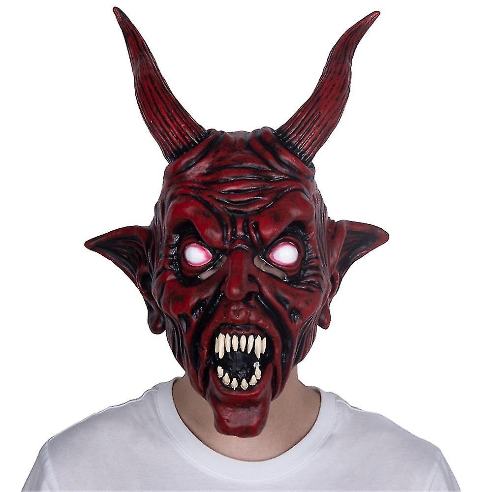 Demon Mask Halloween Masquerade Latex Mask Scary Red Longhorn Horror ...
