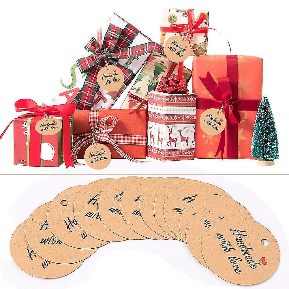 100pcs Gift Tags, Handmade With Love Tags Kraft Paper Round Gift Tags ...
