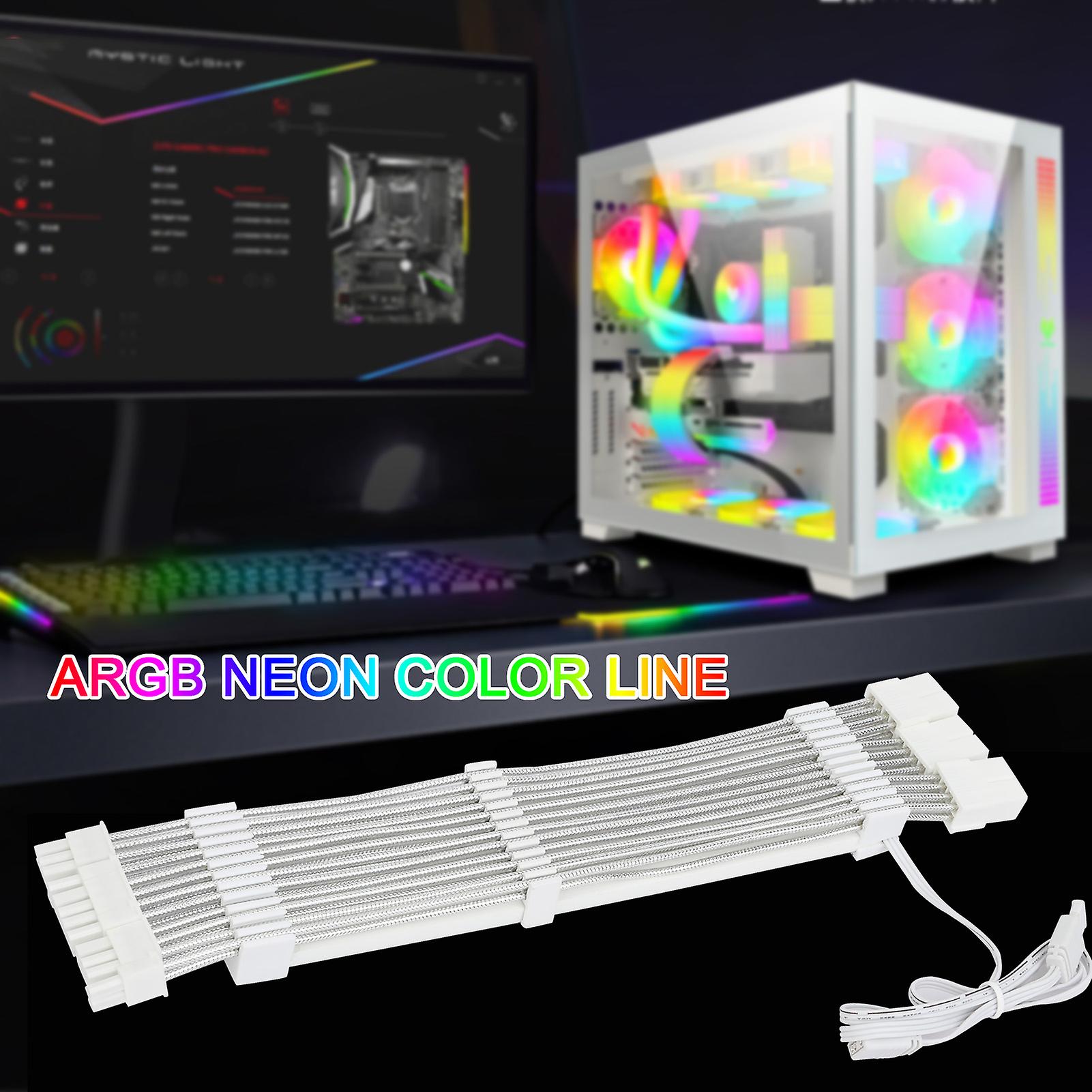 ARGB Neon Color Line White PC Case RGB Cable GPU 3X8Pin Streamer ...