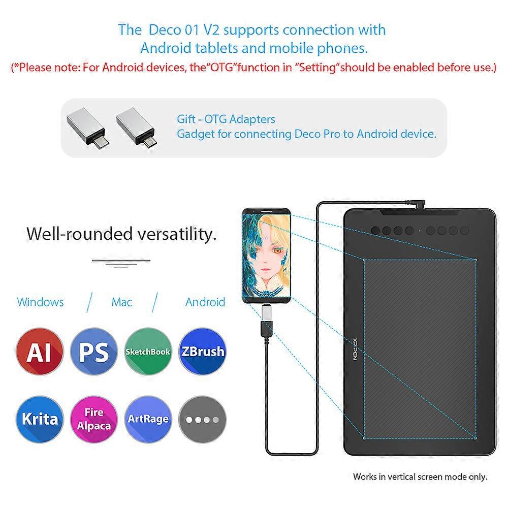 Deco 01 V2 10 Inch Drawing Tablet Graphics Digital Tablet Tilt Android ...