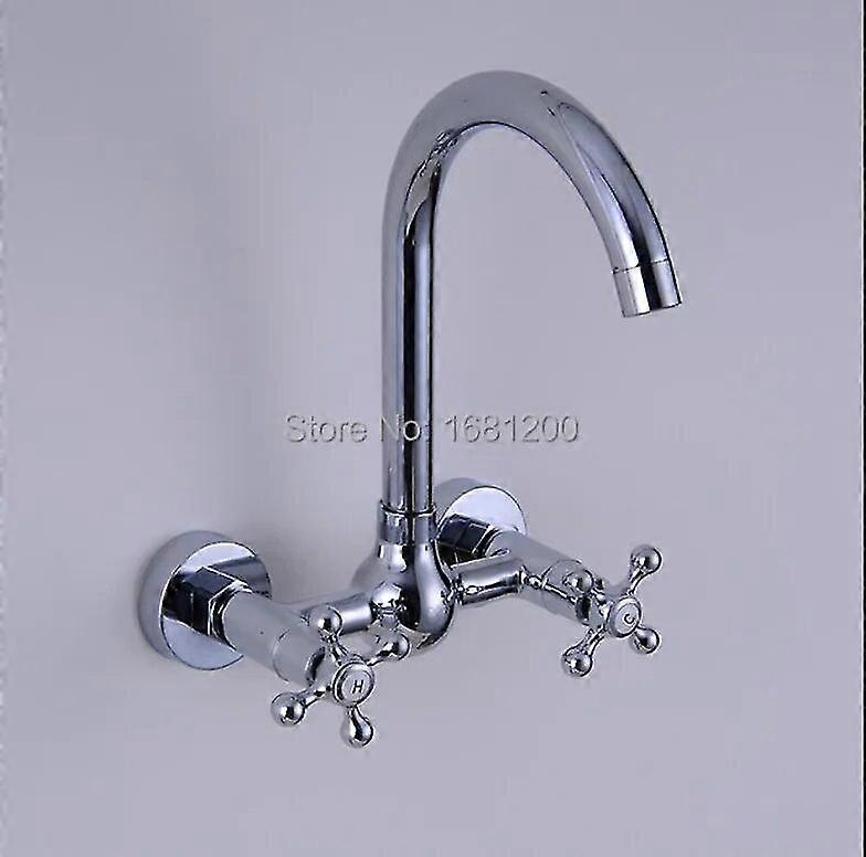 Exquisite Wall Mounted Kitchen Swivel Faucet Dual Handle Dual Hole ...