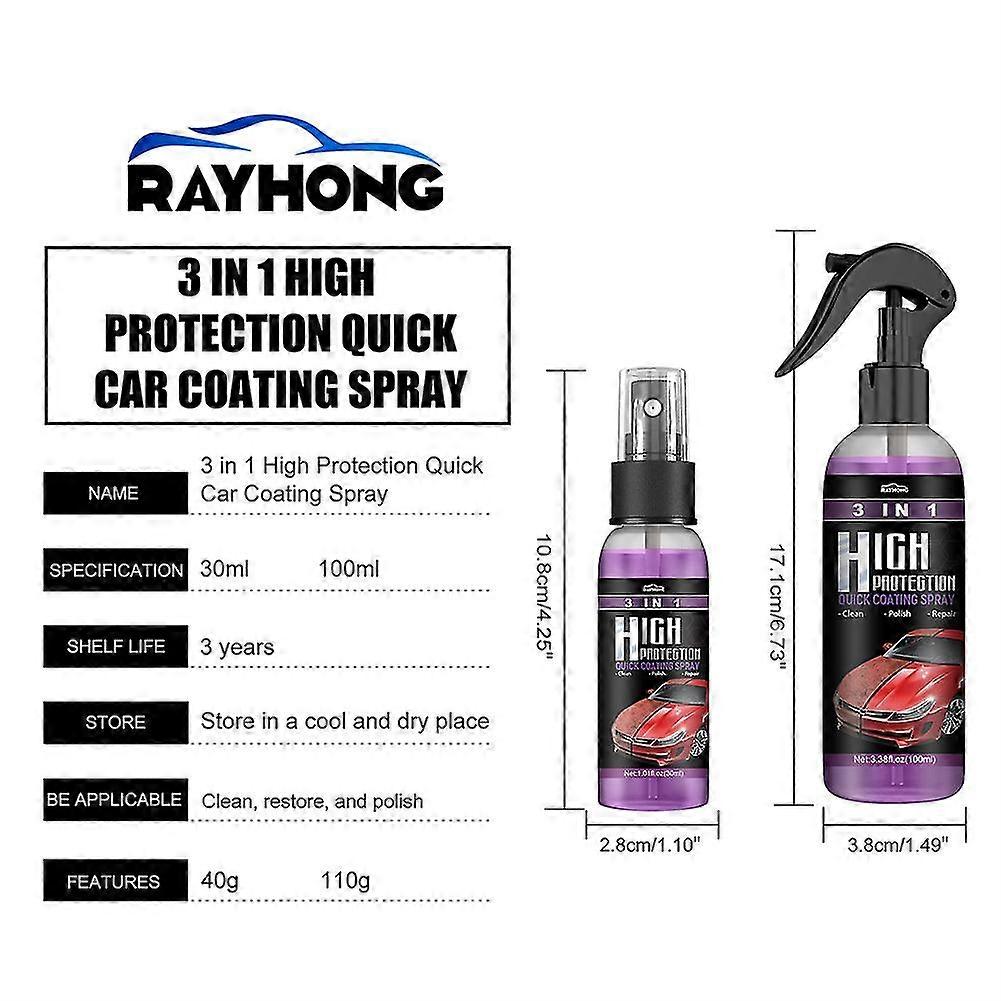 3 In 1 High Protection Quick Car Coat Ceramic Coating Spray Hydrophobic 100ml | Fruugo UK