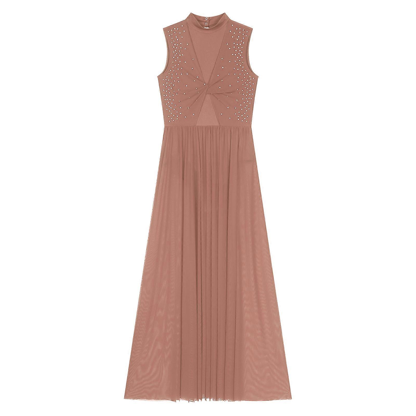 Womens Shiny Rhinestone Overlay Dress for Figure Skating Twisted Sheer ...