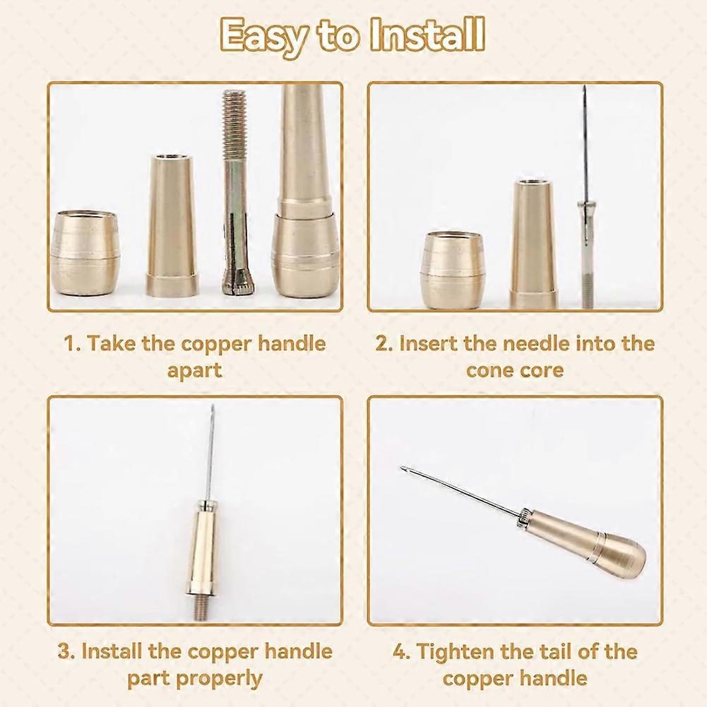 7PCS Leather Sewing Awl Needle-with Copper Handle, 3 Rolls 50 M Nylon ...