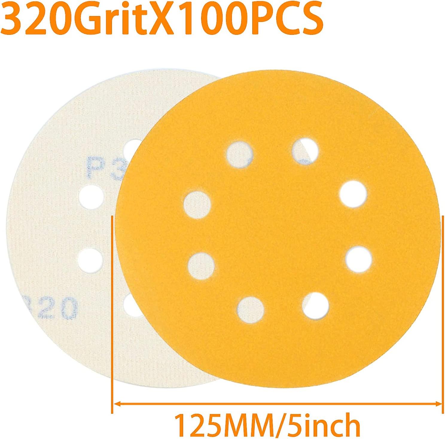 5 Inch Sanding Discs, 320 Grit Sandpaper 8 Hole Hook And Loop Sanding ...