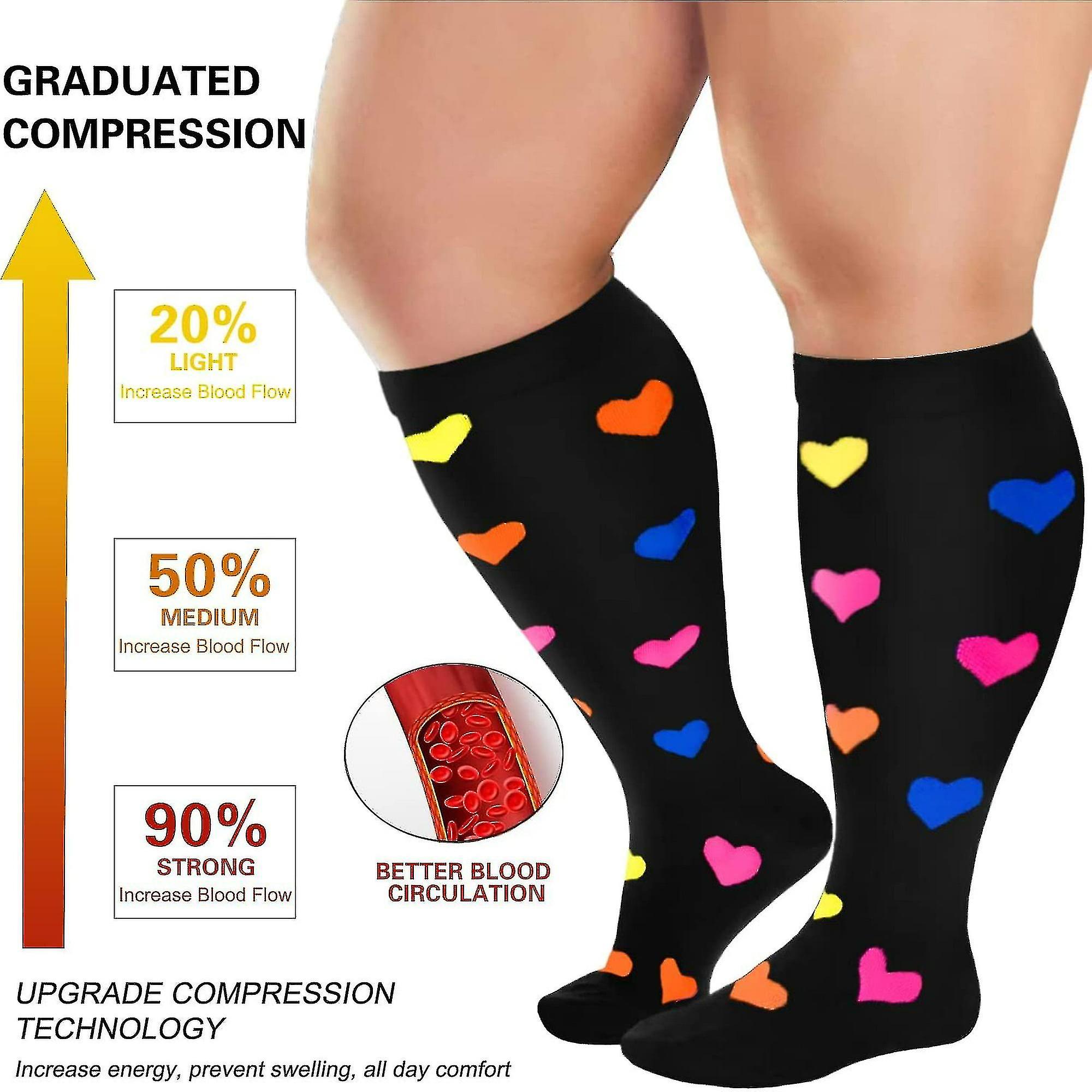 4 Pairs Plus Size Compression Socks For Women Men Wide Calf 20-30mmhg ...