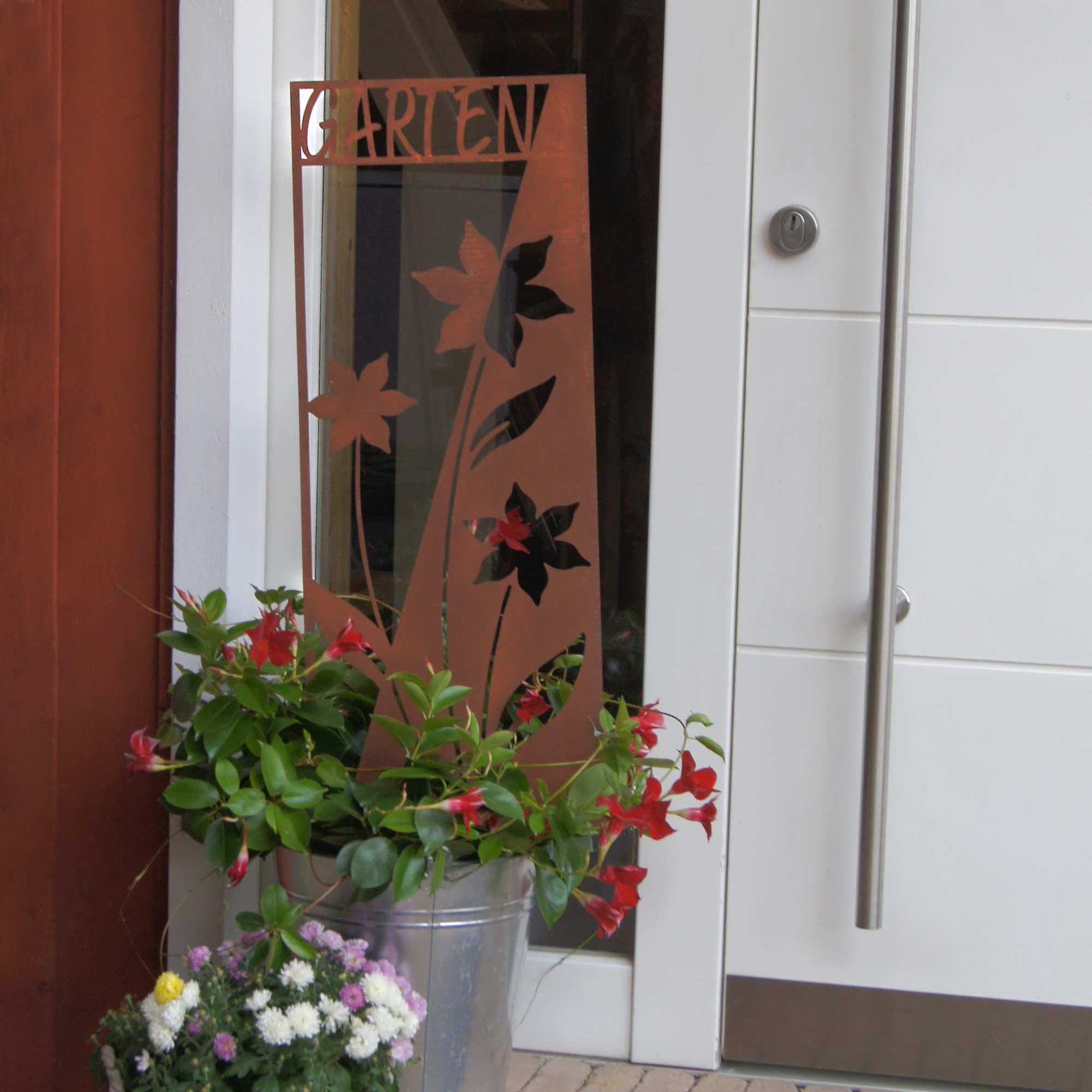 UNUS® Gartenschild Garten mit Blumenmuster in Rostoptik Gartendeko ...