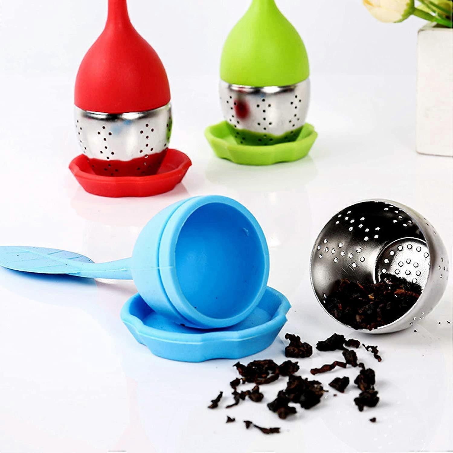 Set of 4 Stainless Steel Silicone Tea Infuser Set with Lid and Saucer ...