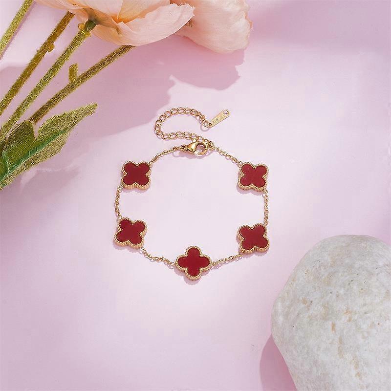 Four-leaf clover 18k double-sided lucky bracelet fashion bracelet light luxury exquisite mother ...