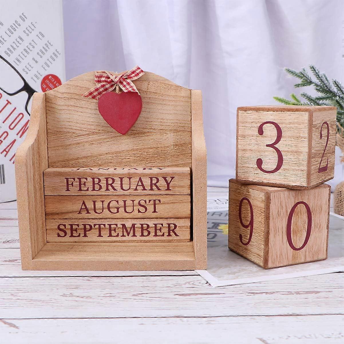 Wooden Perpetual Calendar with Days Wooden Calendar Blocks Desktop ...
