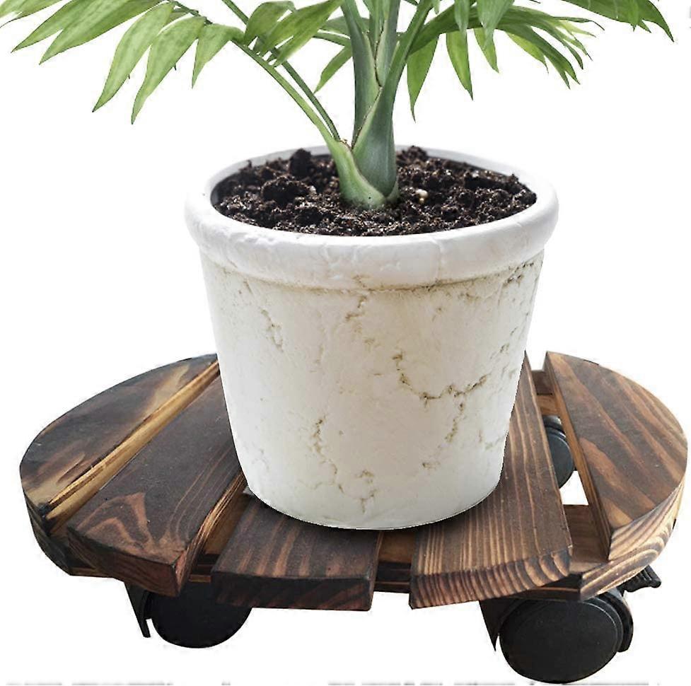 Wooden Round Plant Caddy with Rolling Wheels Mobile Plant Rolling ...