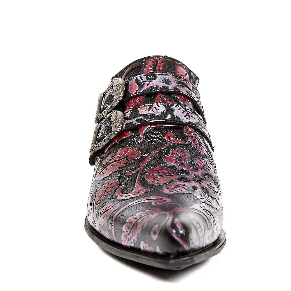 NEW ROCK 7960-S6 VINTAGE Black Red Leather Shoes | Fruugo UK