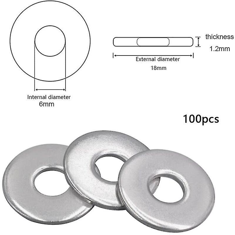 100pcs Stainless Steel Washers M6 Metal Flat Washers 18mm Large ...