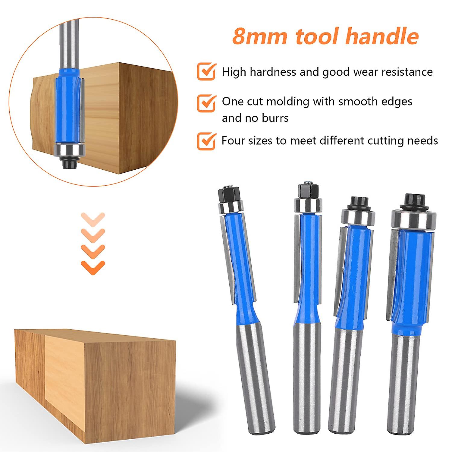 4 Pcs Router Bit Set 8mm Shank, Wood Copy Router Bit, Router Bits with ...