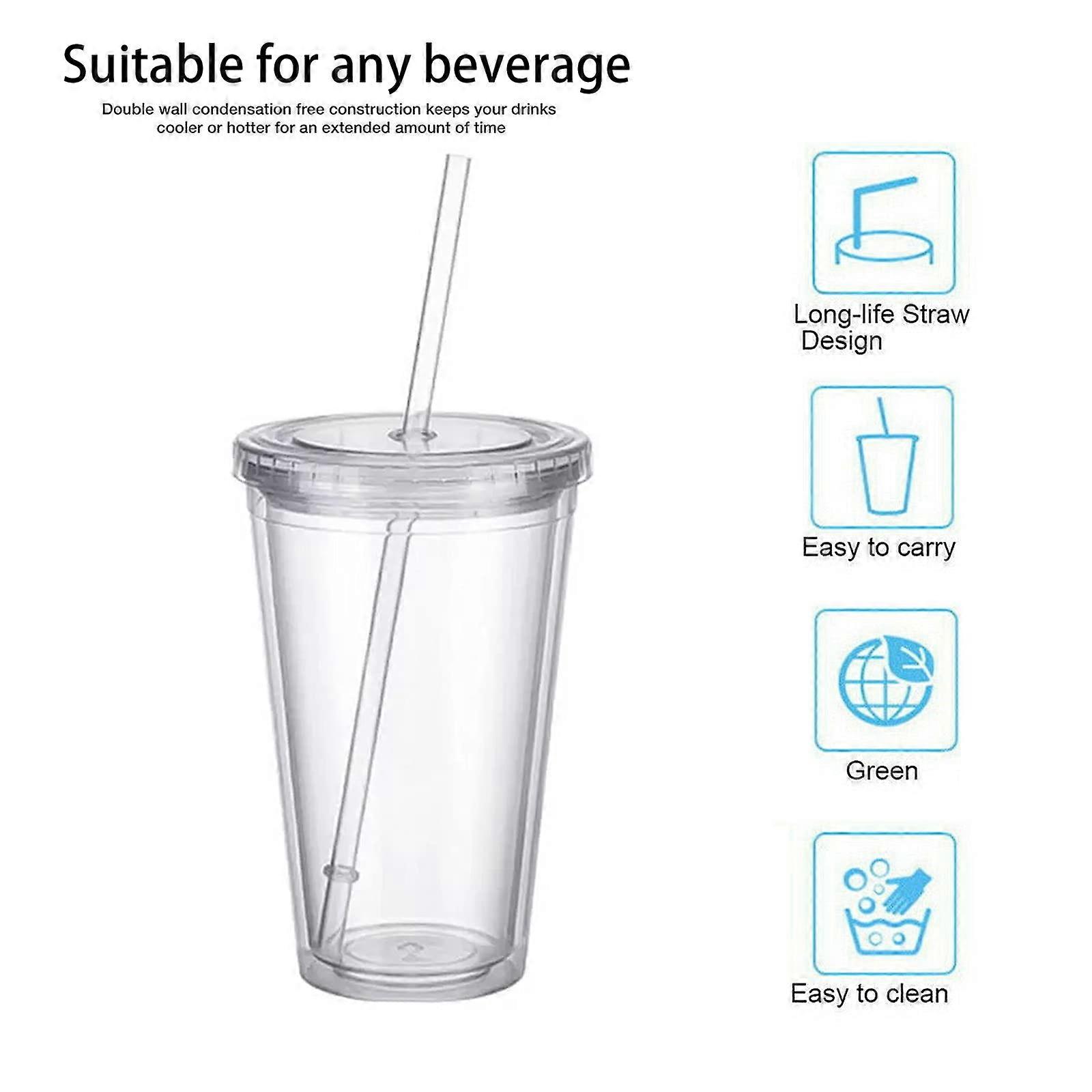 Reusable Plastic Cups, Double-Walled Transparent Drinking Cup with ...
