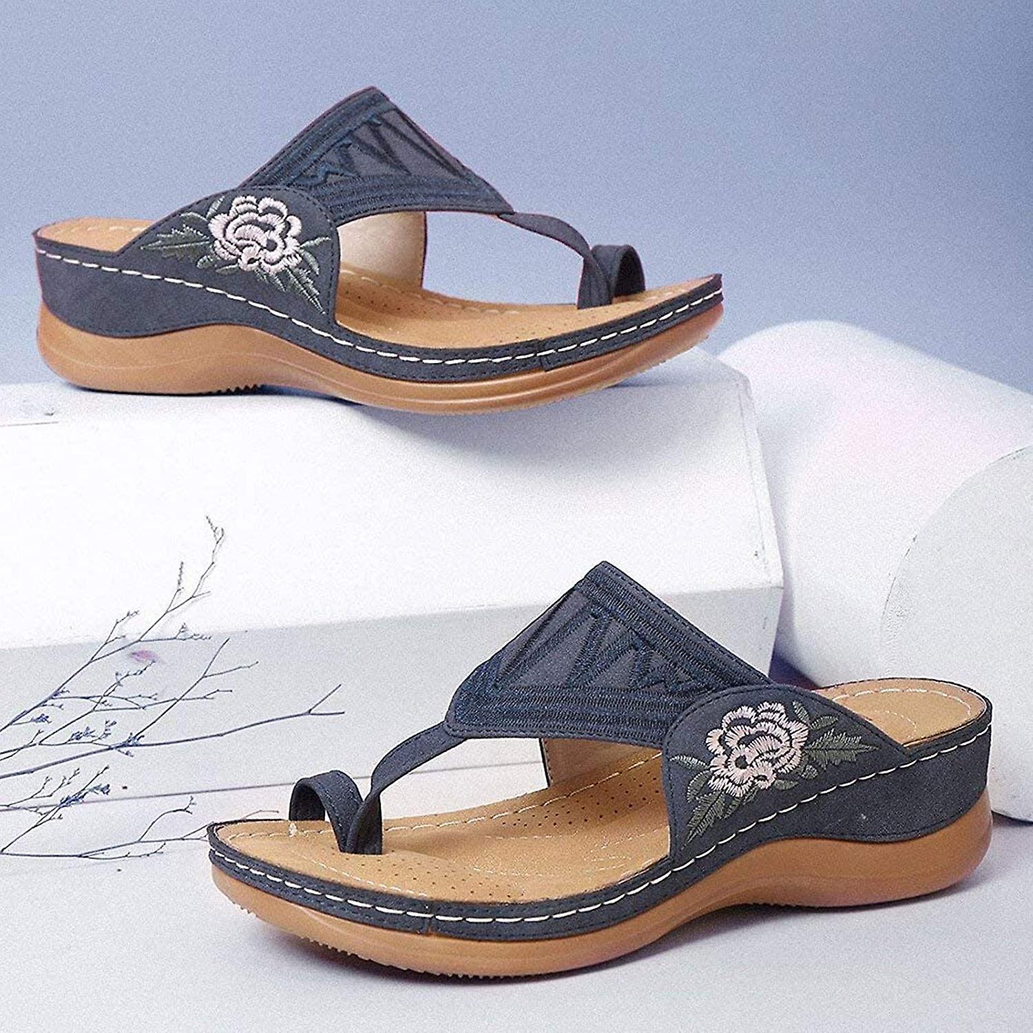 Kvinnor Sandaler Anti Slip Ortopedisk Toffel Blomma Broderi Halter ...