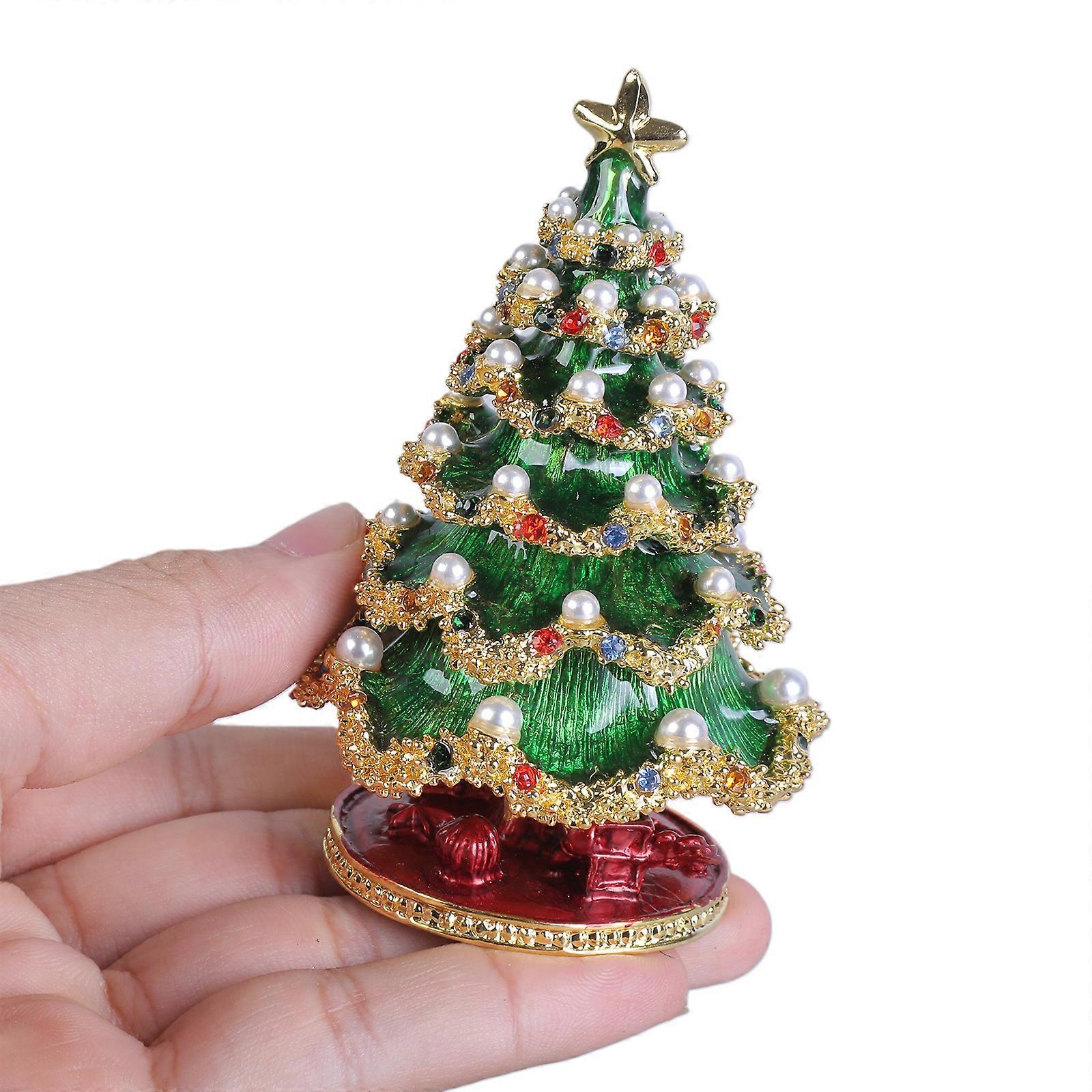 Hand Painted Christmas Tree Trinket Organizer Metal Enamel Necklace ...