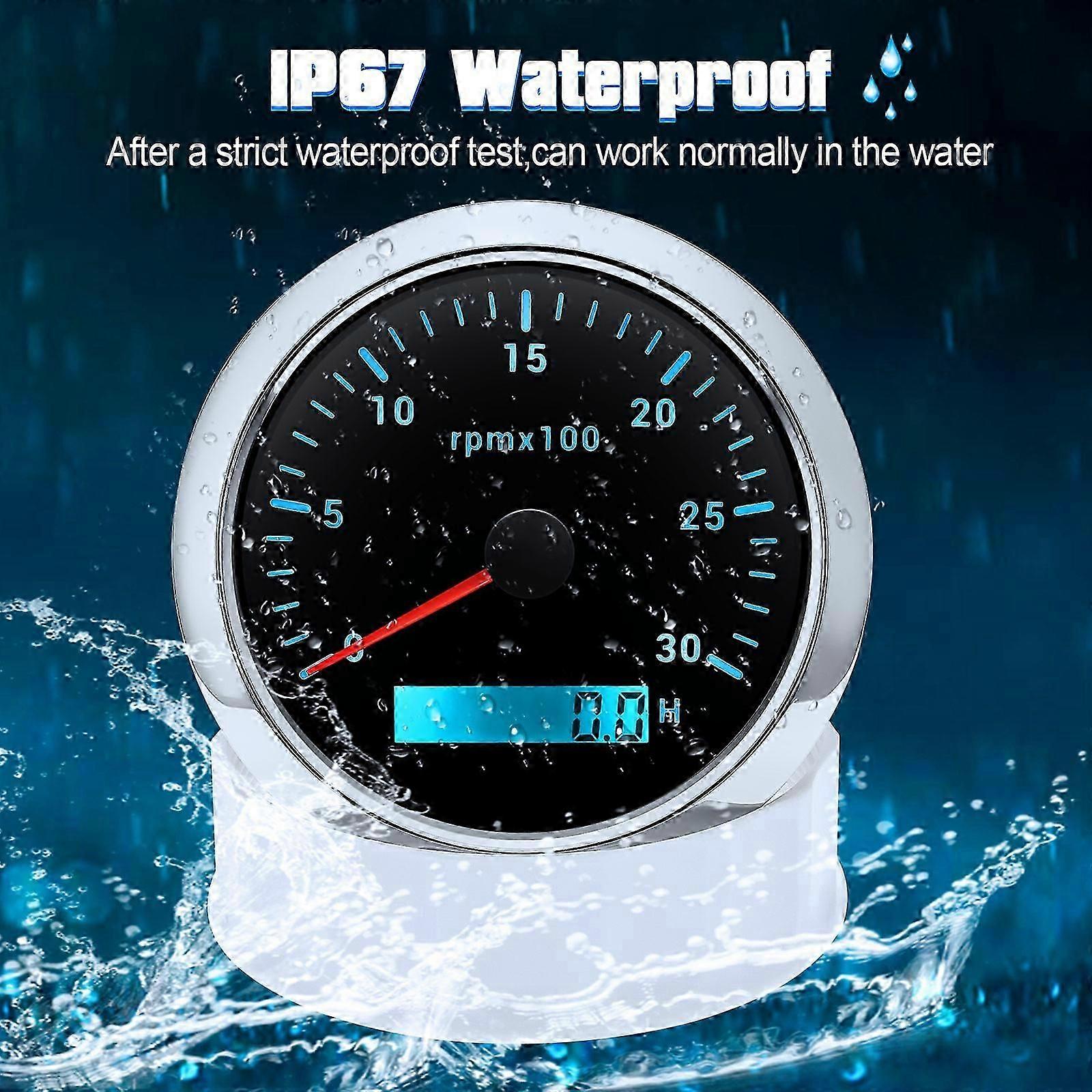 For Marine Vehicle Tachometer 85mm RPM Gauge with LCD Hour Meter 8000 ...