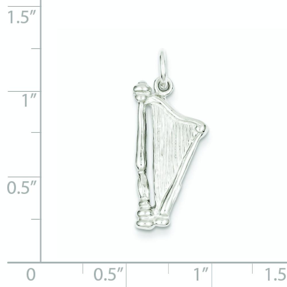 925 Sterling Silver Solid Polished Harp Charm Pendant Necklace Measures ...
